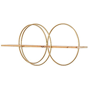 Praktiban Metal Gold Wall Shelf, Metal Frame and Wood Floating Shelves, 3 Metal Circle Wall Mounted Shelf for Living Room and Bedroom
