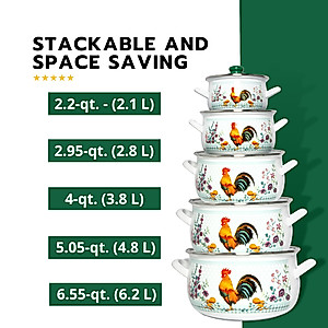 Enameled Aluminum Soup Pot Golden Rooster Belly Deep Casserole Cooking Pot with Glass Lid Enameled Camping Cookware Camping Stockpot for Cooking (2.95-qt. (2.8 L))