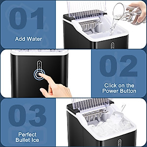 Ice Makers Countertop, Portable Ice Makers Countertop with Self-Cleaning,9 Bullet Cubes Ready in 8 Mins,26lbs/24H，with Ice Scoop and Ice Basket，for Home Kitchen Camping RV.(Black)