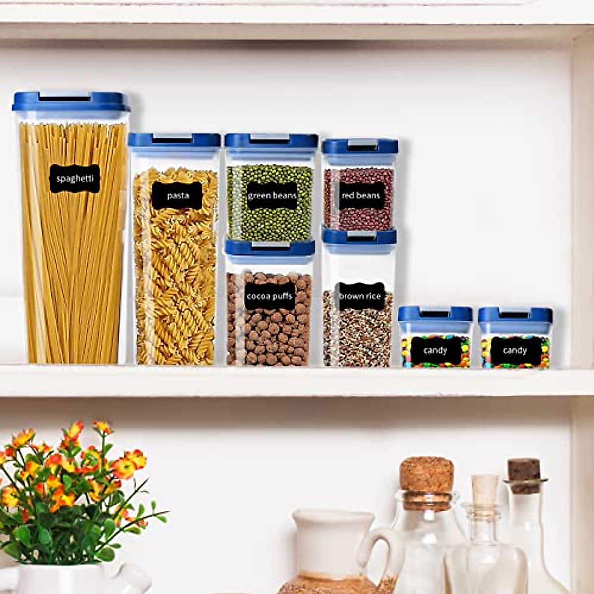 Airtight Food Storage Container Set 8 PC with Labels and Marker,BPA Free Plastic Dry Food Canisters for Kitchen Pantry Organization,Suitable for Flour, Sugar and Cereal
