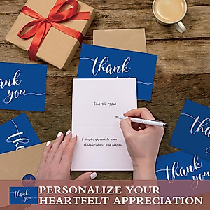 24 Pack Blue Thank You Cards With Envelopes and Stickers Leather Texture 4x6 Inch Blank Thank You Gift Note Cards Bulk for Wedding, Small Business, Baby Shower, Funeral, Graduation, Anniversaries