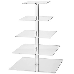 YestBuy 5 Tier Square Acrylic Cupcake Tree Tower Display Stand Display for Pastry Wedding Birthday Party (4" between 2 layers)