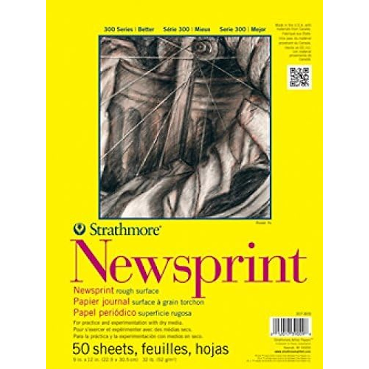 Strathmore 300 Series Newsprint Paper Pad, Tape Bound, 14x17 inches, 50 Sheets (32lb/52g) - Art Paper for Adults and Students - Practice Sketching with Charcoal, Graphite and Pencil