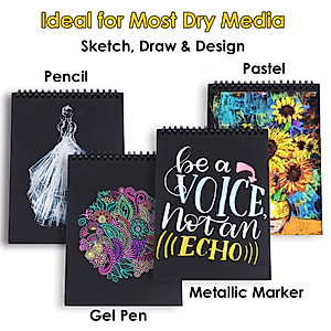 Dyvicl Black Paper Sketchbook 5.5"x8.5", 90 lb/150 GSM, 35 Sheets, Spiral Black Sketch Pad Drawing Paper for Pencil, Pastel, White Ink Gel Pen, Charcoal, Chalk, Metallic Marker, Paint Pen