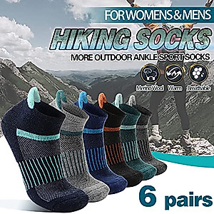 Merino Wool Ankle Hiking Socks Compression Warm Thermal Winter Thick Cushion Running Moisture Wicking No Show Socks Gifts Stocking Stuffers for Women Men 6 Pairs(Color Mix,M)