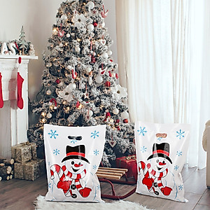 Tenceur 150 Pcs Christmas Jumbo Big Gift Bags 17 x 12 Inch Plastic Christmas Gift Wrapping Bags Large Christmas Bags for Gifts Presents Xmas Holiday Party Favor Goodie Storage (Snowman)