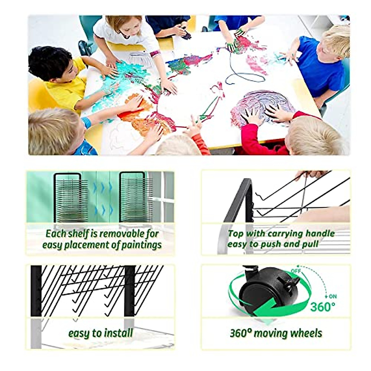 Art Drying Rack, Metal Mobile Classroom Painting Drying Rack with Wire Shelves, Black Artwork Storage Drying Stand with Wheels for Art Studios and Home Use, 4 Sizes (Size : 25 Layers)