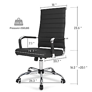 BOWTHY Home Office Chair Ribbed, Modern Leather Conference Room Chairs, Ergonomic Office Desk Chair, High Back Executive Computer Chair, Adjustable Swivel Chair with Arms (Black)