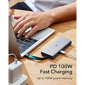 ESR 8-in-1 Portable Hub, USB-C Hub with Gigabit Ethernet, 4K@30Hz HDMI, 100W PD, 2 USB 3.0 Ports, 1 USB 2.0 Port, SD Card Reader, Compatible with iPad 10/Pro 11/12.9, MacBook Pro, and USB-C Devices