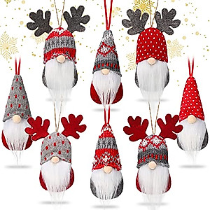 Christmas Tree Hanging Gnomes Elf Gnome Plush Christmas Ornaments Elk Swedish Handmade Gnome Decor Mini Halloween Gnomes Scandinavian Santa Holiday Decoration for Walls Stairs Windows(8 Pieces)