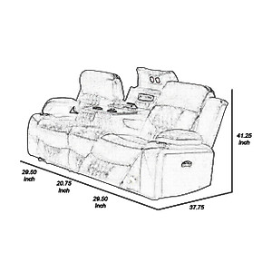 Benjara Seda 80 Inch Power Reclining Sofa, USB Port, Vegan Faux Leather, Charcoal Gray