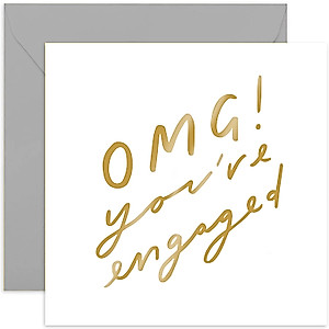 Old English Co. OMG Engaged Card - Cute and Fun Gold Foil Greeting For Her and Him | Engagement Card for Happy Couple, Bride and Groom, Mr and Mrs | Blank Inside & Envelope Included