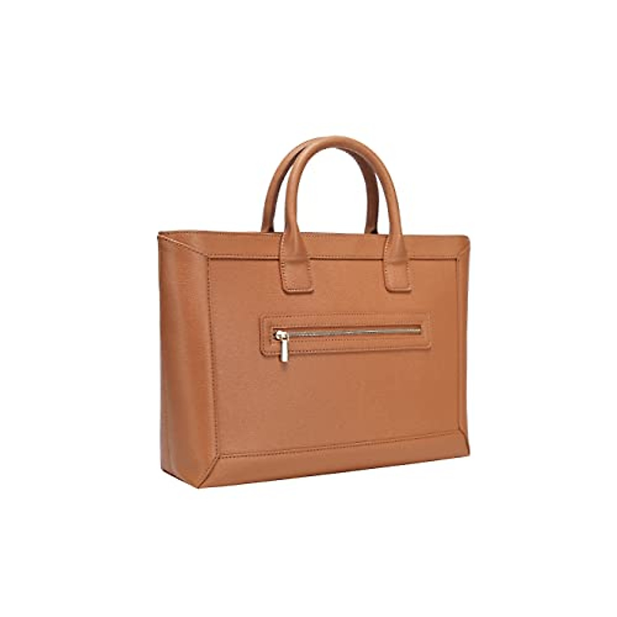 Daisy Rose Tote Shoulder Bag with Front Zipper - PU Vegan Leather - BROWN