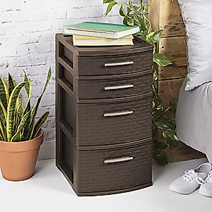 Sterilite 26226P02 4 Drawer Organizer Storage Tower with Medium Weave Drawer Fronts and Easy-Pull Handles, Espresso Brown (2 Pack)