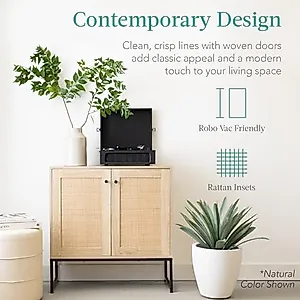 Best Choice Products 2-Door Rattan Storage Cabinet, Accent Furniture, Multifunctional Cupboard for Living Room, Hallway, Kitchen, Sideboard, Buffet Table w/Non-Scratch Foot Pads - White