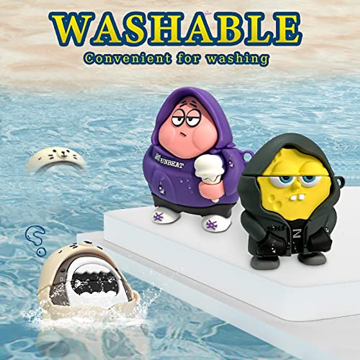 3 Pack Cute Cartoon Character AirPods Case for AirPod 2/1,3D Kawaii AirPod Case 2nd Generation,Funny Fun Cartoon Cool Soft Silicone Protective Cover for Apple Airpods Case with Keychain for Women Men