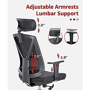 CLATINA Ergonomic High Mesh Swivel Executive Chair with Adjustable Height Head Arm Rest Lumbar Support and Upholstered Back for Home Office