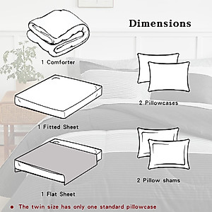 Flysheep Ombre Striped Bed in a Bag 7 Pieces King Size, Grey and White Stripes Comforter Sheet Set (1 Comforter, 1 Flat Sheet, 1 Fitted Sheet, 2 Pillow Shams, 2 Pillowcases)