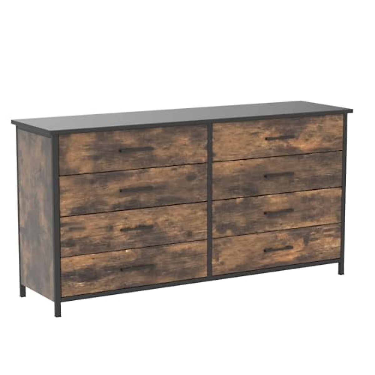 IKENO 8 Drawer Dresser, Industrial Wood Storage Dressers & Chests of Drawers with Sturdy Steel Frame, Storage Dresser for Bedroom Wood (Rustic Brown)