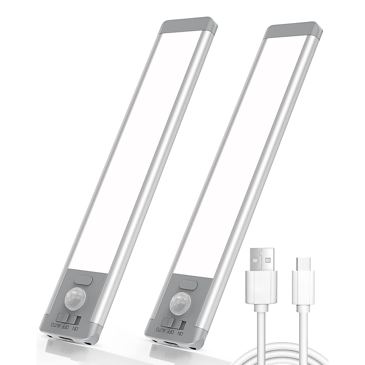 Under Cabinet Lights, 30 LED Under Cabinet Lighting, Rechargeable Battery Operated Motion Sensor Light Indoor, Magnetic Dimmable Closet Lights, Wireless Under Counter Lights for Kitchen, 2 Pack