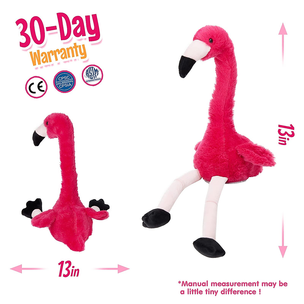 CozyWorld 13’’ Talking Flamingo Toy Repeat What You Said Interactive Cute Plush Toy Flamingo Stuffed Animals Birthday Gifts for Boys and Girls, Red