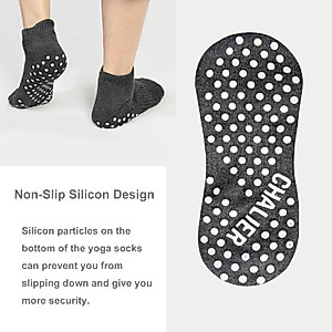 Chalier Fashion Non Slip Yoga Socks for Women 6 Pairs Ankle Low Cut Pilates Barre Socks with Grips, E-Black,Dark grey,Navy(6 Pairs)