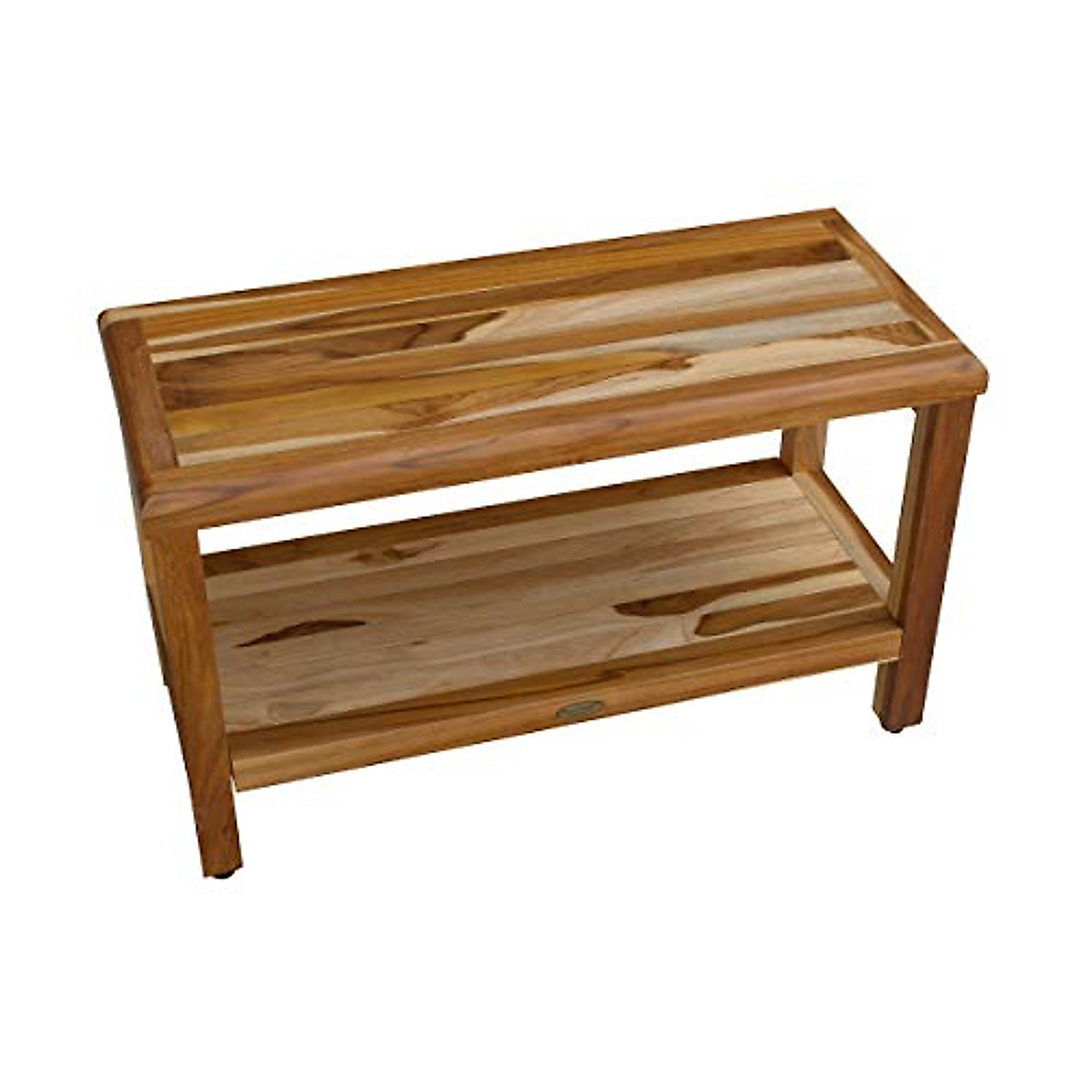 EcoDecors Eleganto Shower Bench 30” Teak Wood Garden Bench with Storage Shelf Wooden Seat Patio Bench Natural Wood Shower Bench for Indoors and Outdoors