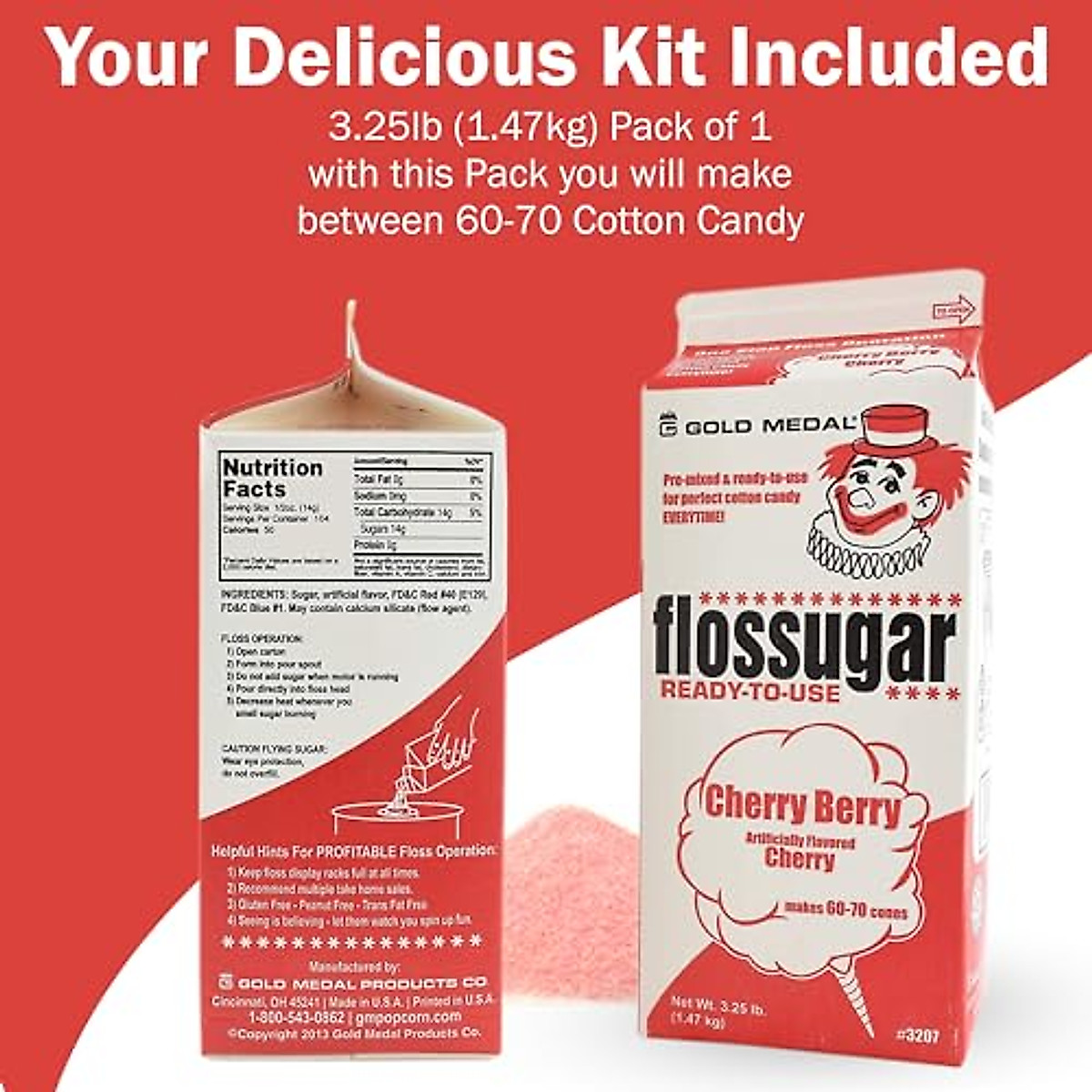 Concession Essentials Cherry Berry, 1 Carton-3.25 Pound Carton- Cherry