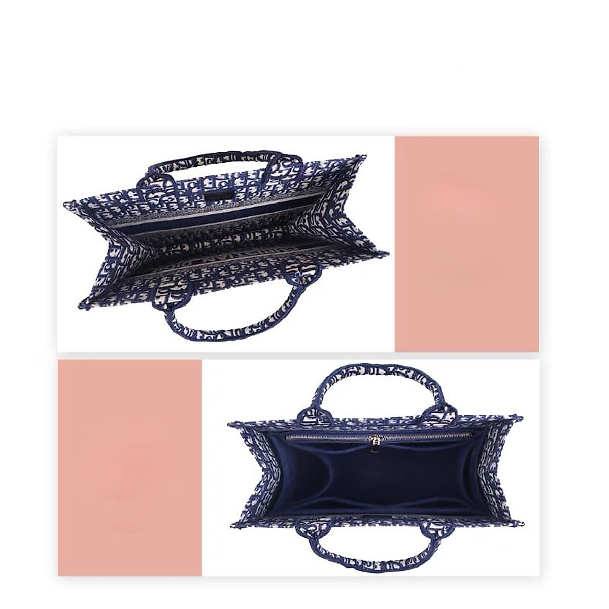 SMART DK Purse Insert Organizer for dior book tote Large Bag Insert Premium Purse Felt Insert Multiple Pockets (Blue, Large)