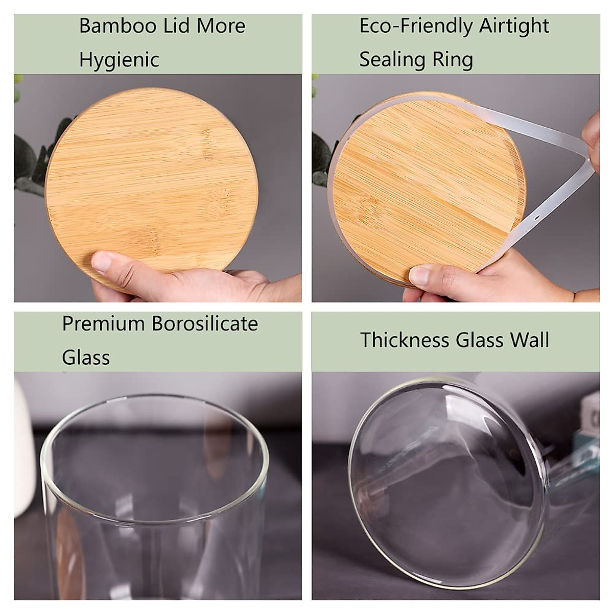 2PCS Large Glass Kitchen Canisters with Spoon and Airtight Bamboo Lids, 100 OZ Glass Storage Container for Flour, Glass Flour and Sugar Jars for Coffee, Rice Storage