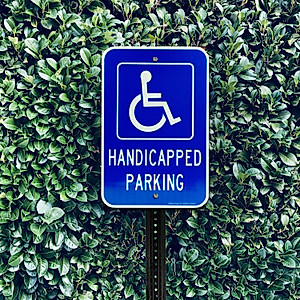 Handicap Parking Sign, with Picture of Wheelchair Sign, 18 x 12 Inches Engineer Grade Reflective Sheeting Rust Free Aluminum, Weather Resistant, Waterproof, Durable Ink, Easy to Mount