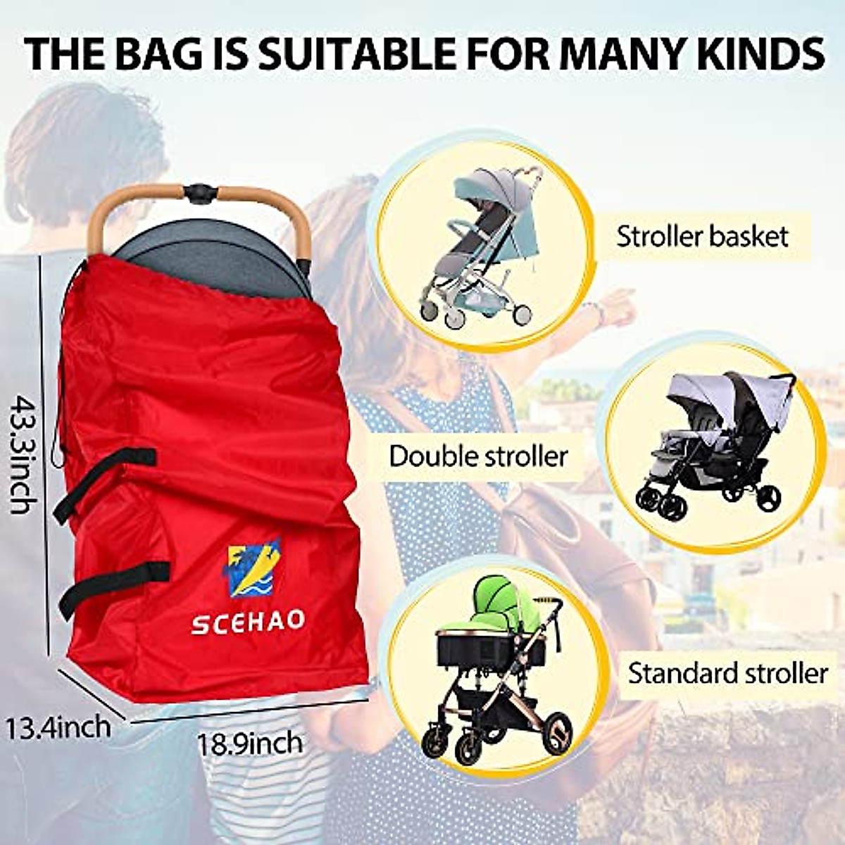 Car Seat Travel Bag,Stroller Bag for Airplane,Stroller Travel Bag for Standard & Double Strollers(Red)