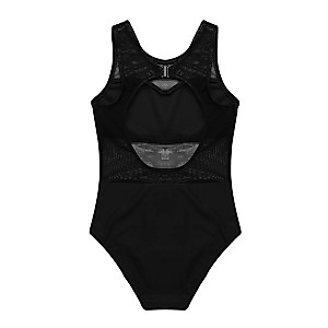 iiniim Girls Strappy/Mesh Back Team Basic Gymnastics Ballet Dance Camisole Leotard Athletic Sports Tank Tops Cutout Black 8-10