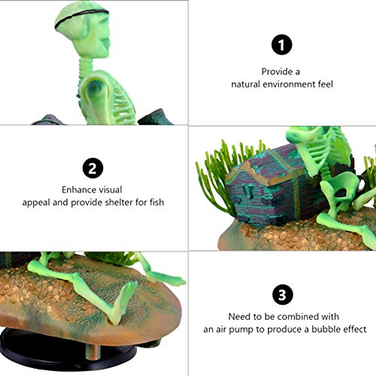 POPETPOP Aquarium Ornament Pirate Skeleton Decoration Skull Fish Tank Decor Cave for Hiding Betta Fish Accessories