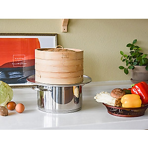 Maison Lune New Coated Steaming Ring - Cooking Adapter for 8-13 Inch Bamboo Steamer, Round Brush Included