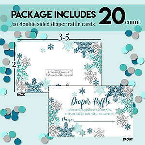 Amanda Creation Blue and Silver Snowflake Diaper Raffle Tickets for Boy Baby Showers, 20 2" X 3” Double Sided Insert Cards for Games, Bring a Pack of Diapers to Win Favors & Prizes!