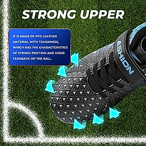 ASHION Unisex-Kids Soccer Cleats for Boys Girls Turf Firm Ground No-Tie Football Shoes Durable Black/Blue