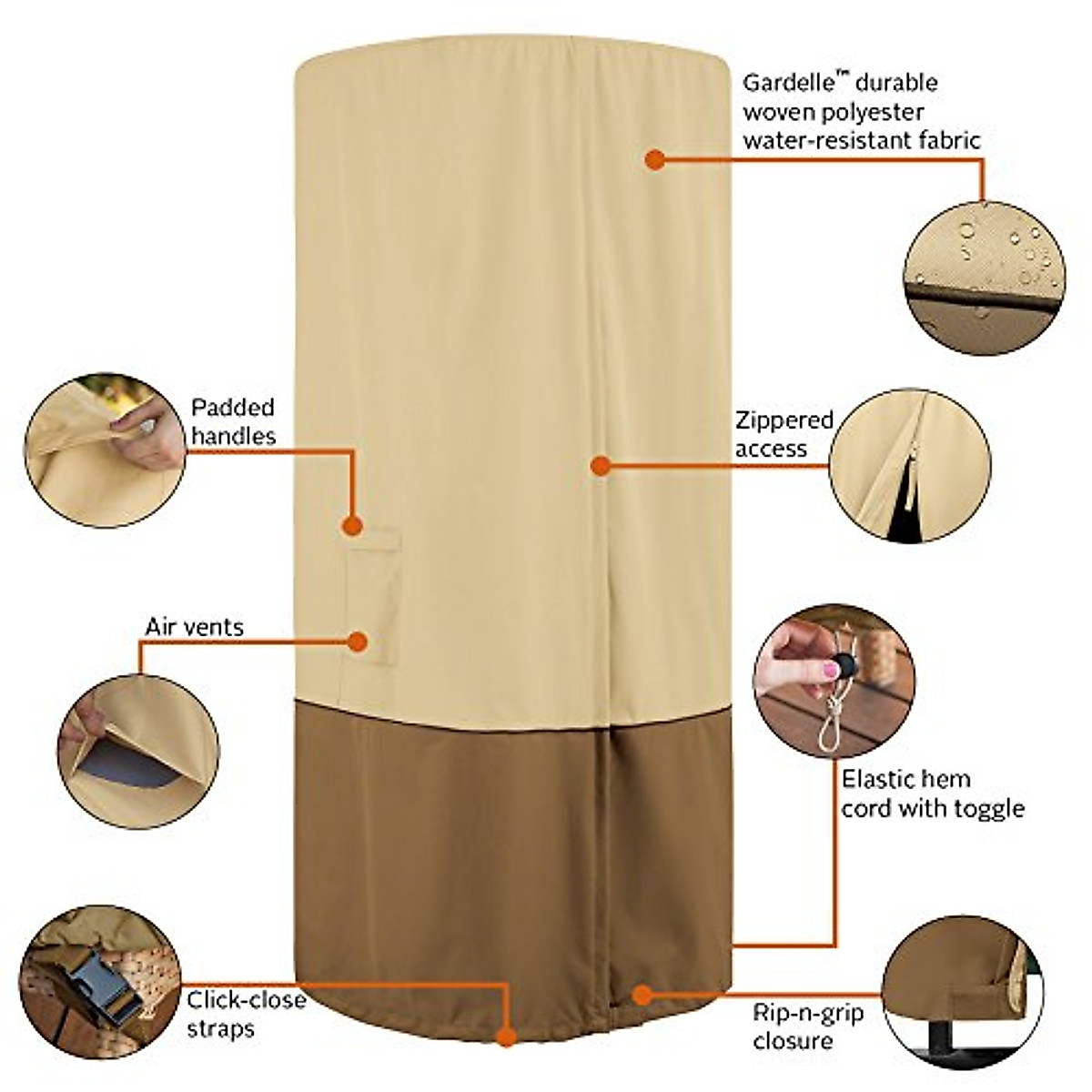 Classic Accessories Veranda Water-Resistant 32 Inch Round Stand-Up Patio Heater Table Cover, Outdoor Table Cover