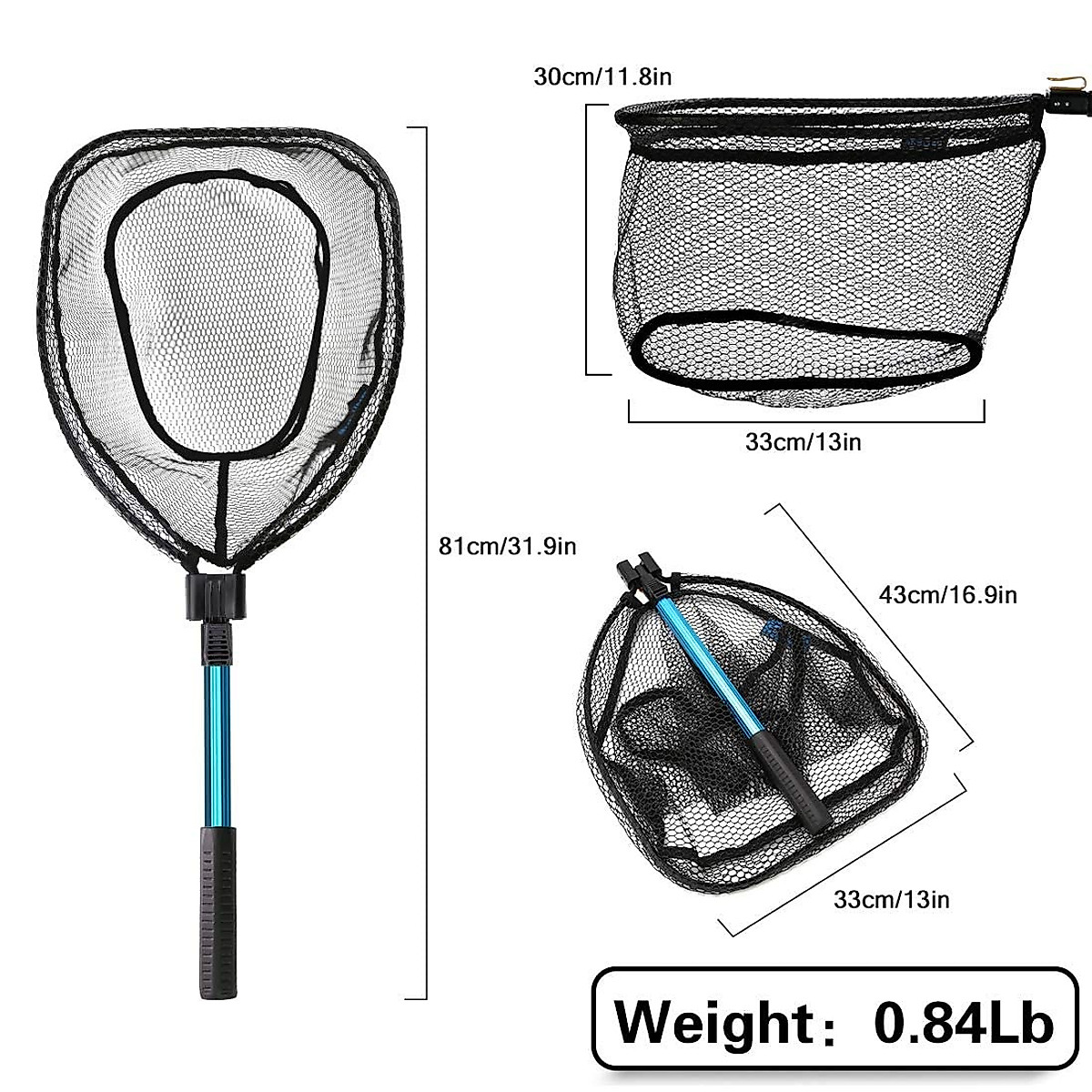 Collapsible Telescopic Pole Fishing Net - Folding Extend Rubber Coated Freshwater Saltwater Landing Net for Trout Bass Steelhead Salmon Kayak (SD-139SS(80CM))