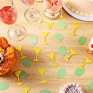 Hoolerry 330 Pcs Martini Cocktail Bachelorette Confetti Martini Birthday Confetti Martini Decorations for Party Craft Supplies Bridal Shower Table Decor, Green Round, Gold Wine Glass