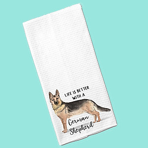 Watercolor Life is Better with a German Shepherd Microfiber Kitchen Tea Bar Towel Gift for Animal Dog Lover