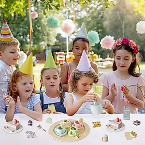 Smartwo Wooden Tea Party Set for Little Girls, 34 PCS Wooden Tea Set for Toddlers 3-5, Pretend Play Kids Wood Tea Set Toy, Play Kitchen Accessories with Play Food, Improve Imagination