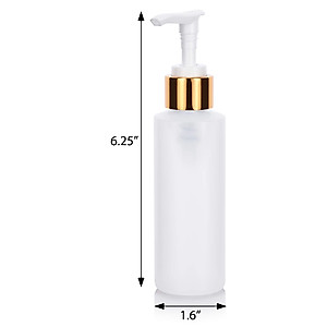 Clear Natural Large Refillable Plastic Squeeze Bottle with Gold Lotion Pump Dispenser 4 oz / 120 ml - (12 Pack) + Labels
