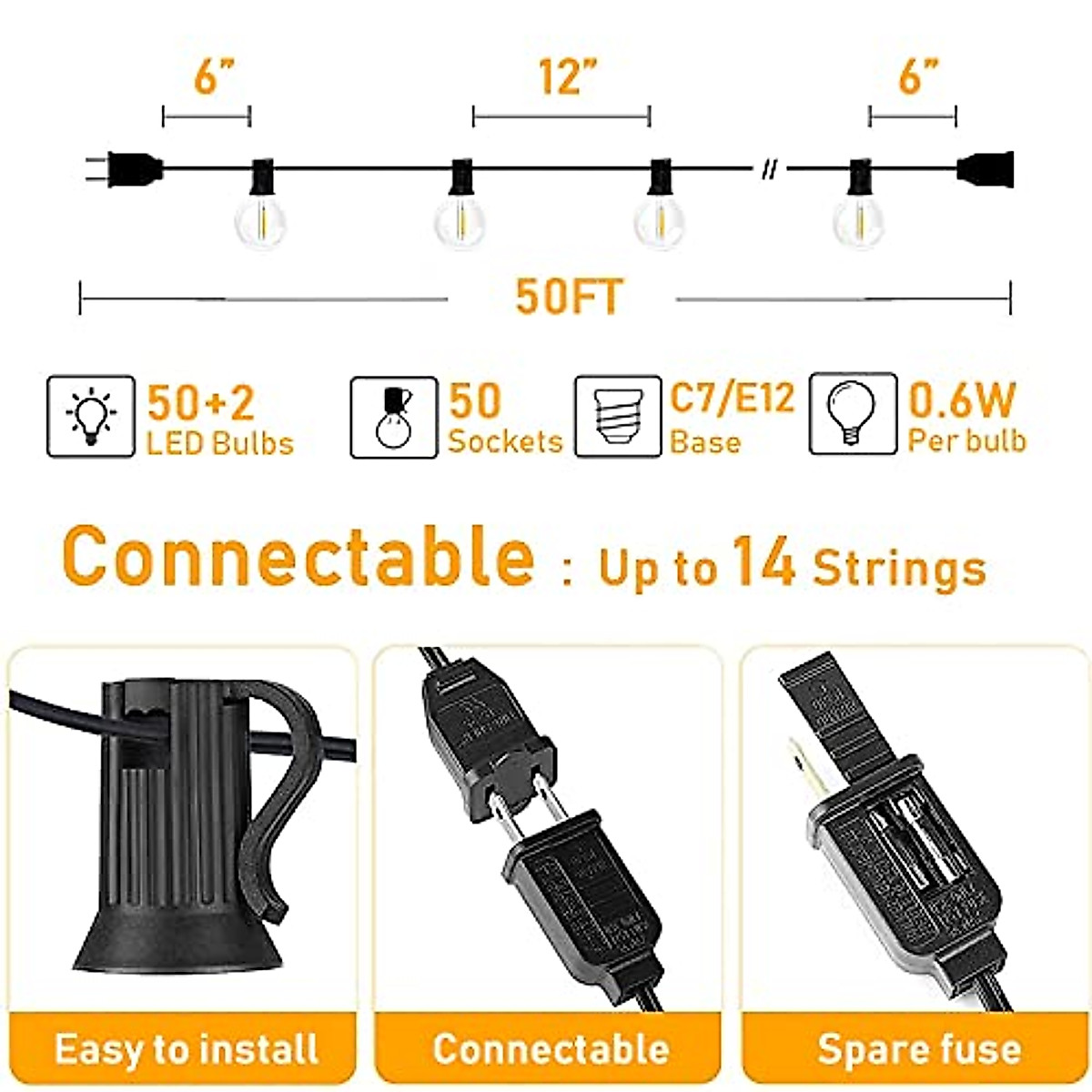 Afirst LED Outdoor String Lights 50FT with 52 Bulbs Shatterproof Weatherproof Globe String Lights for Patio Backyard Garden Party Lighting