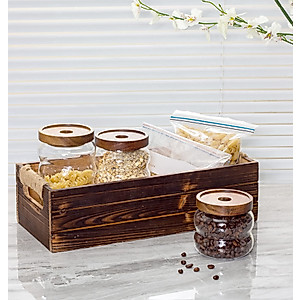 TIMRIS Rustic Wooden Box, Farmhouse Bathroom Decor Box, Wooden Toilet Paper Holder, Toilet Tank Basket, Decorative Storage Container Box (Rustic Brown)