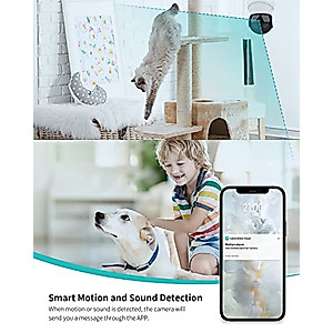 ZJX Pet Camera with Phone App, Indoor Home Security Camera for Pet, with AI Tracking, Night Vision, Compatible with Alexa, 2-Way Audio, White