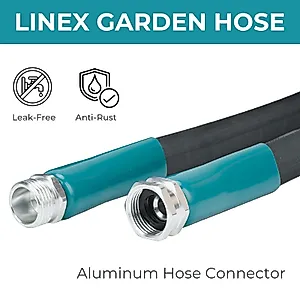 LINEX Garden Hose 50ft Flexible Water Hose, Heavy Duty, Lightweight and Kink-Free Garden Hoses with Aluminum Fittings
