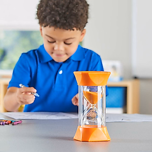 hand2mind Orange Jumbo Sand Timers, 5 Minute Sand Timer, Hourglass Sand Timer with Soft Rubber End Caps Offers Quiet Pausing, Classroom Sand Timers for Kids, Teeth Brushing and Game Timer (Set of 1)