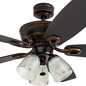 Prominence Home Marston, 52 Inch Traditional Indoor LED Ceiling Fan with Light, Pull Chain, Three Mounting Options, 5 Dual Finish Blades, Reversible Motor - 51017-01 (Oil Rubbed Bronze)