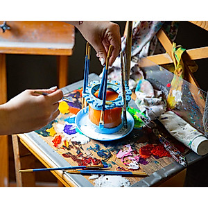 Paint Brush Cleaner Rinse Cup (All-in-One) Fine Art, Studio, Classroom | Brushes Holder & Silicone Cleaning System for Acrylic, Watercolor, and Water-Based Mediums (Mug, Blue)